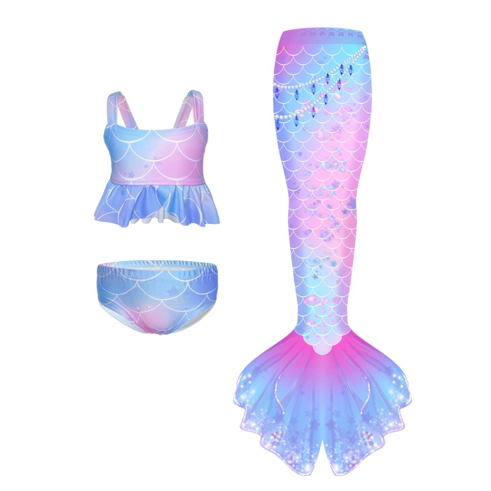 Hienoo Girls 3-Piece Swimsuit Bikini Set Tail Bathing Suits Role Play ...