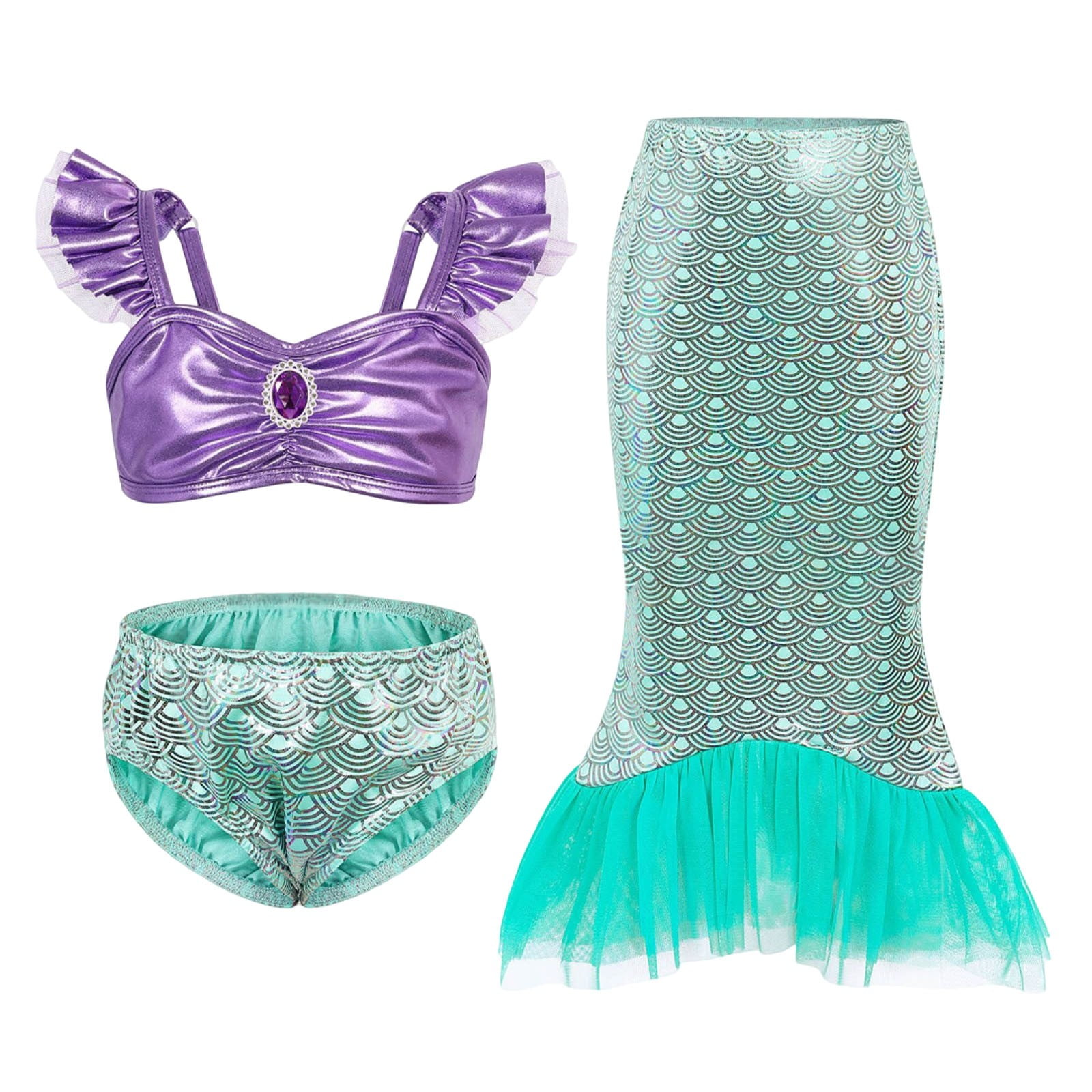 Hienoo Girls Bikini Set & Fishtail Skirt 3-Piece Swimsuit Beach Bathing ...