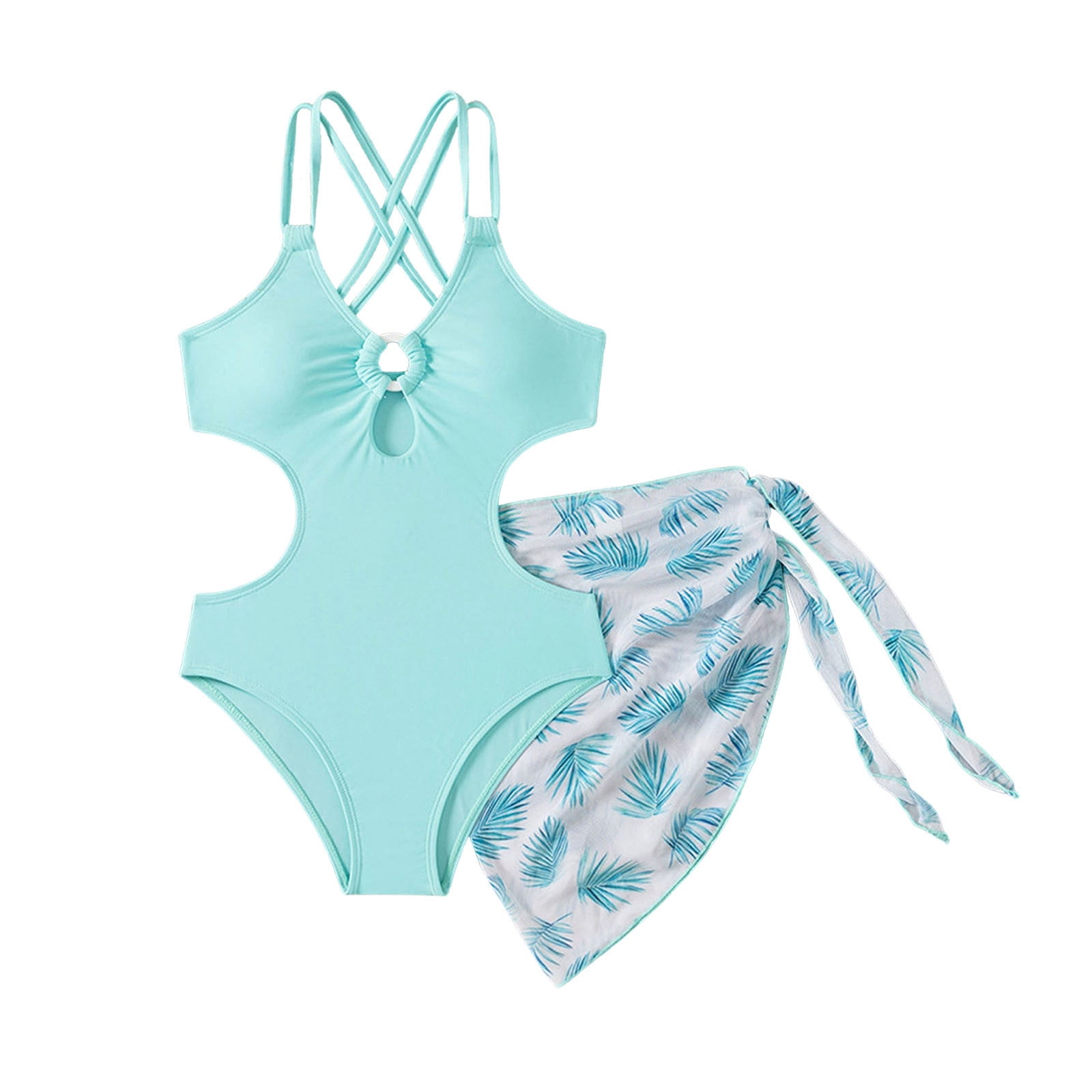 Hienoo Girls Criss-Cross Back One-Piece Swimsuit & Cover-Up Beach ...