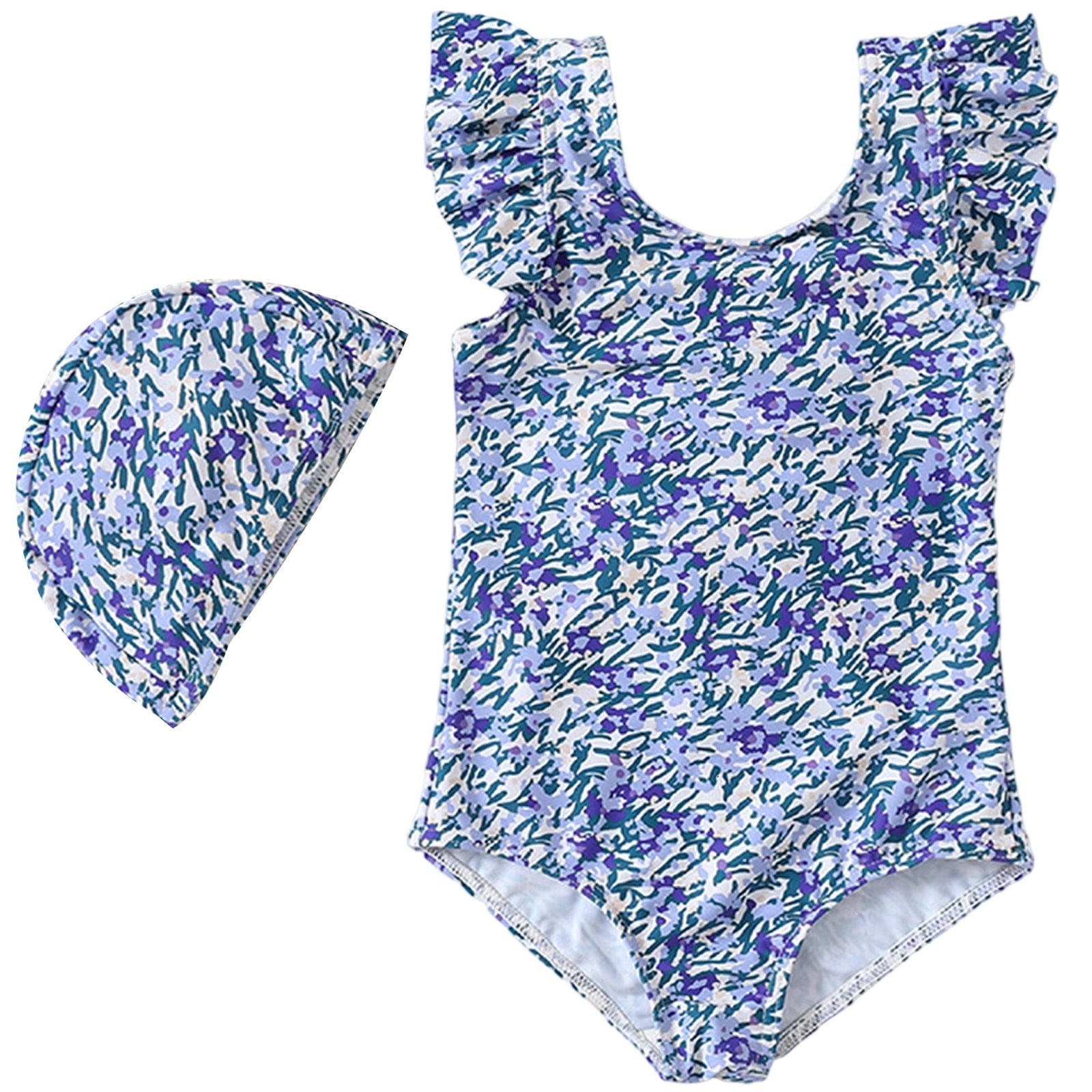 Hienoo Girls Floral Bathing Suit Ruffled One-Piece Swimsuit with Swim ...