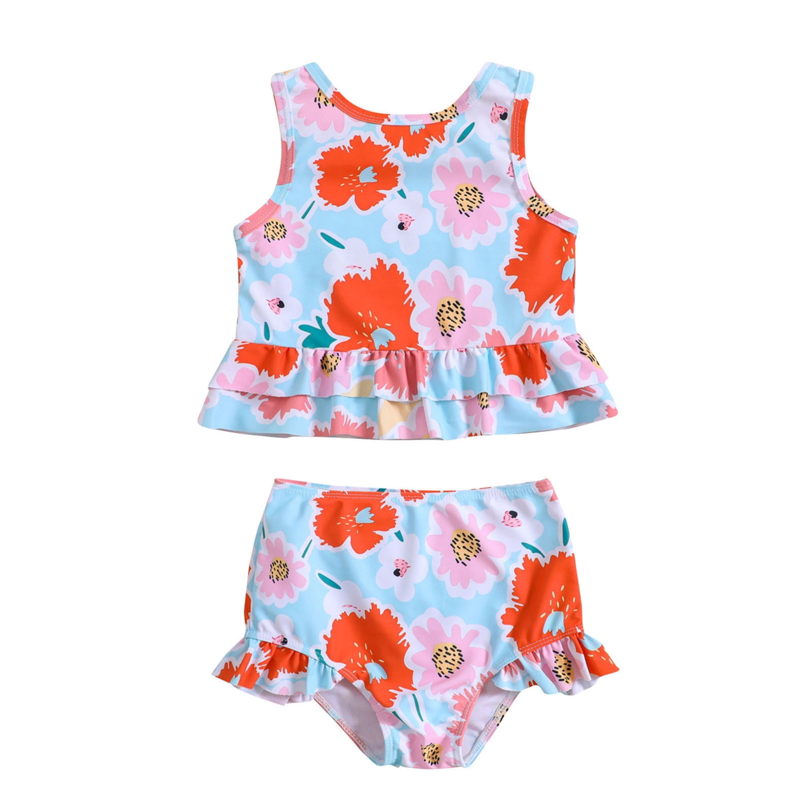 Hienoo Girls Floral Swimsuit Ruffle Tankini Set Quick Drying Bathing ...