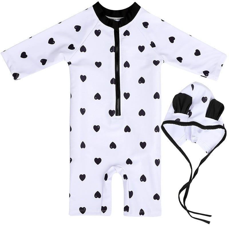 Hienoo Girls Swimwear Heart Print One-Piece Swimsuit with Sun Hat ...