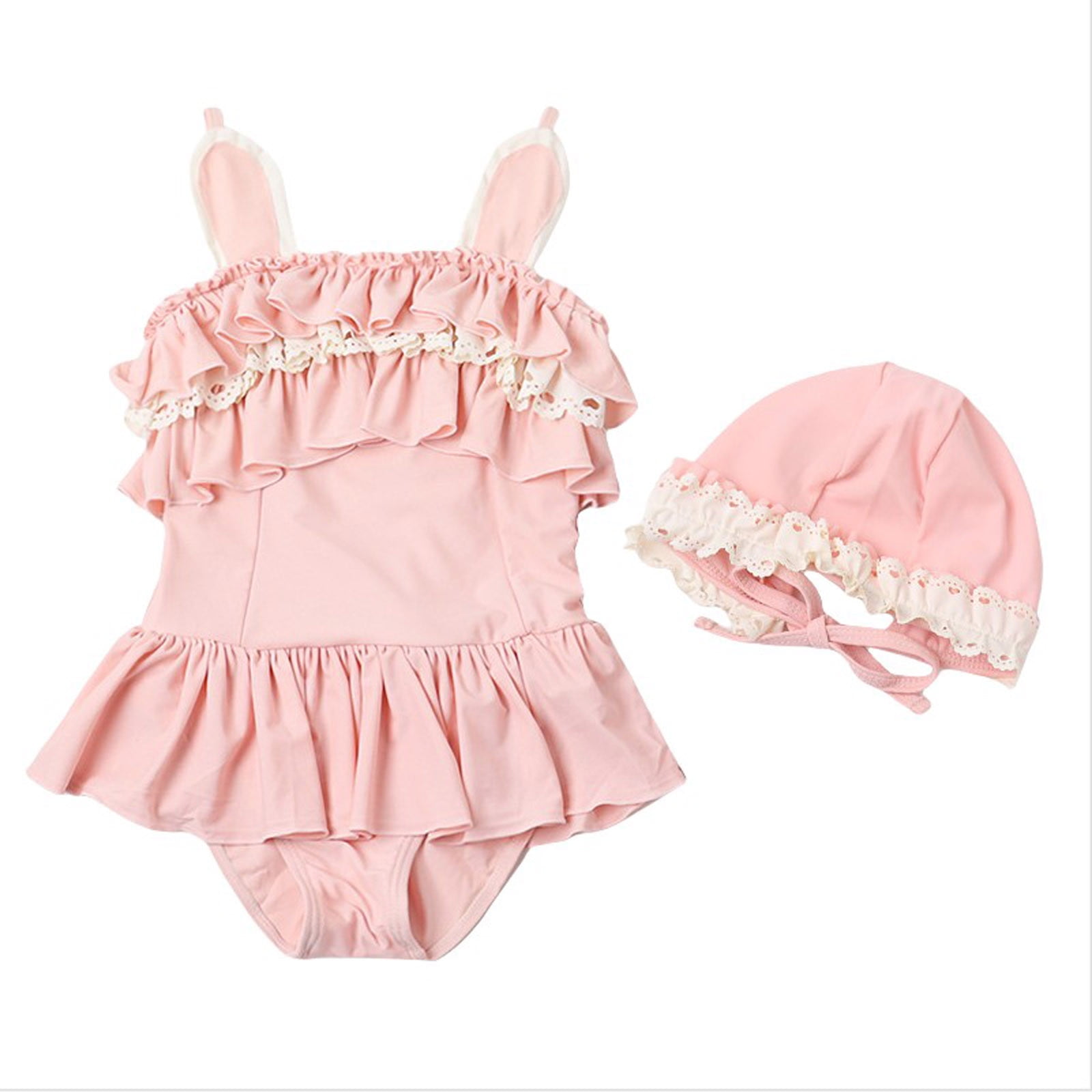 Hienoo Girl's Cute Ruffle One-Piece Swimsuit with Hat UPF 50+ Bathing ...