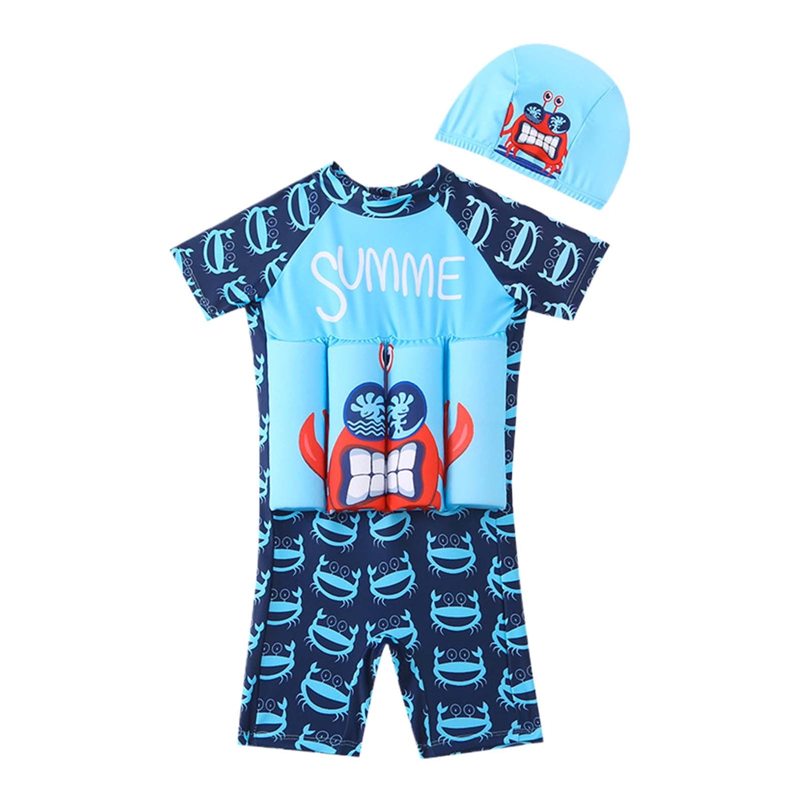Hienoo Little Boys Cartoon Buoyancy One-Piece Swimsuit & Swim Cap ...