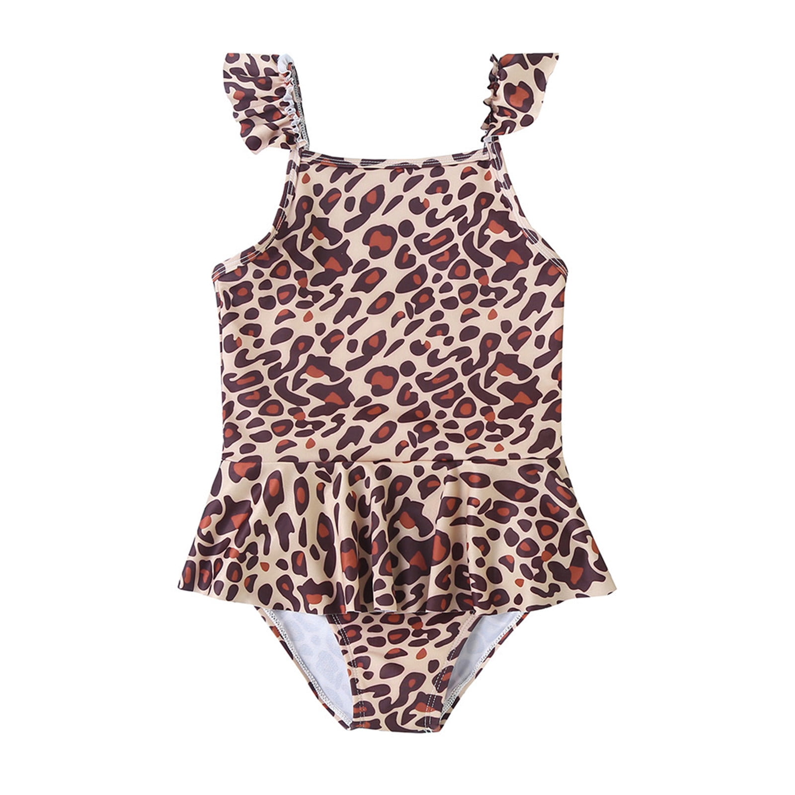 Hienoo Little Girls Leopard One-Piece Swimsuit Ruffled Swimwear Bathing ...