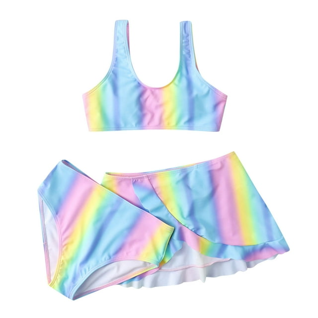 Hienoo Little Girls Swimwear Swimsuit Rainbow Color Bikini Set with ...