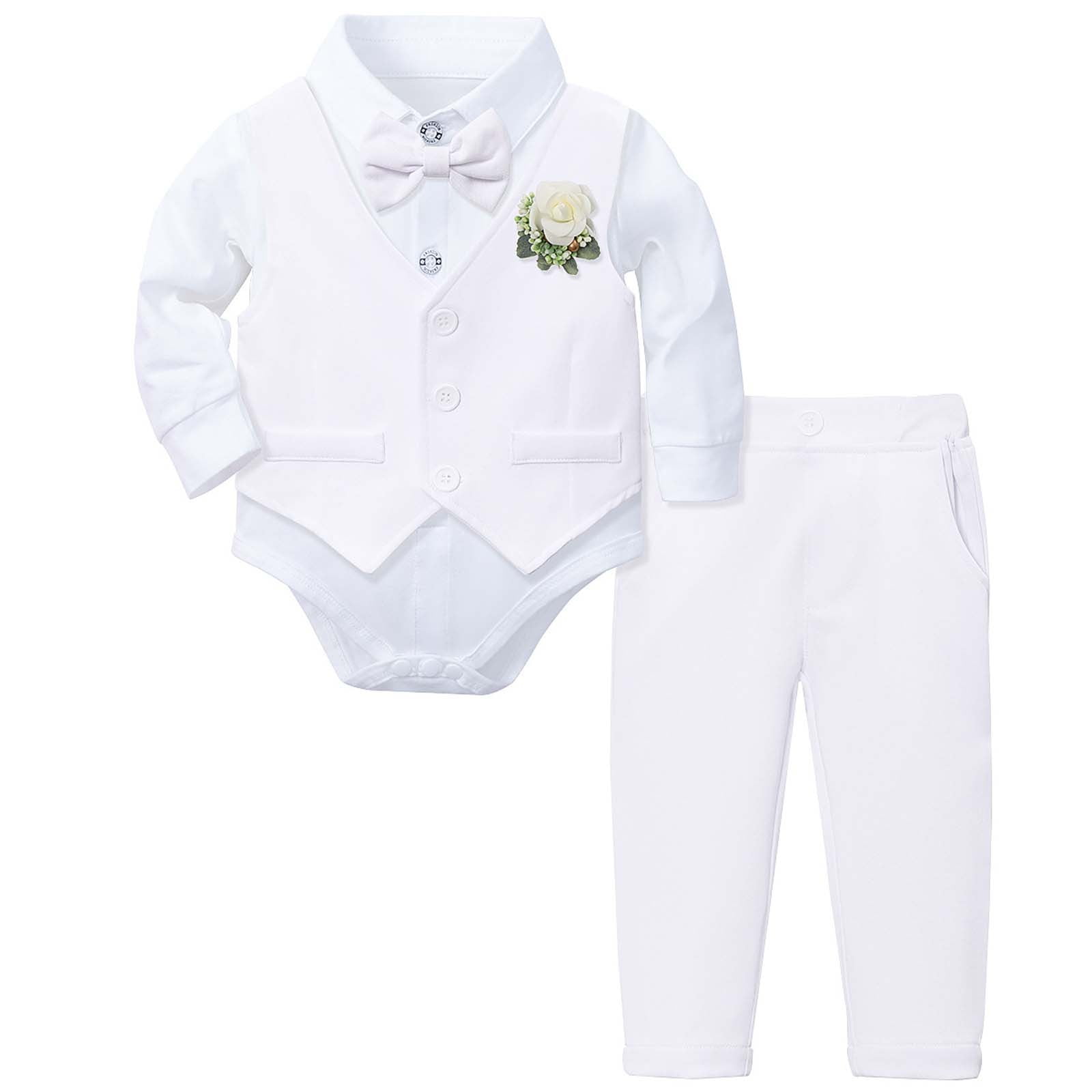 Hienoo Boys Long Sleeve Dress Shirt Bodysuit Vest Pants 3-Piece Baby ...