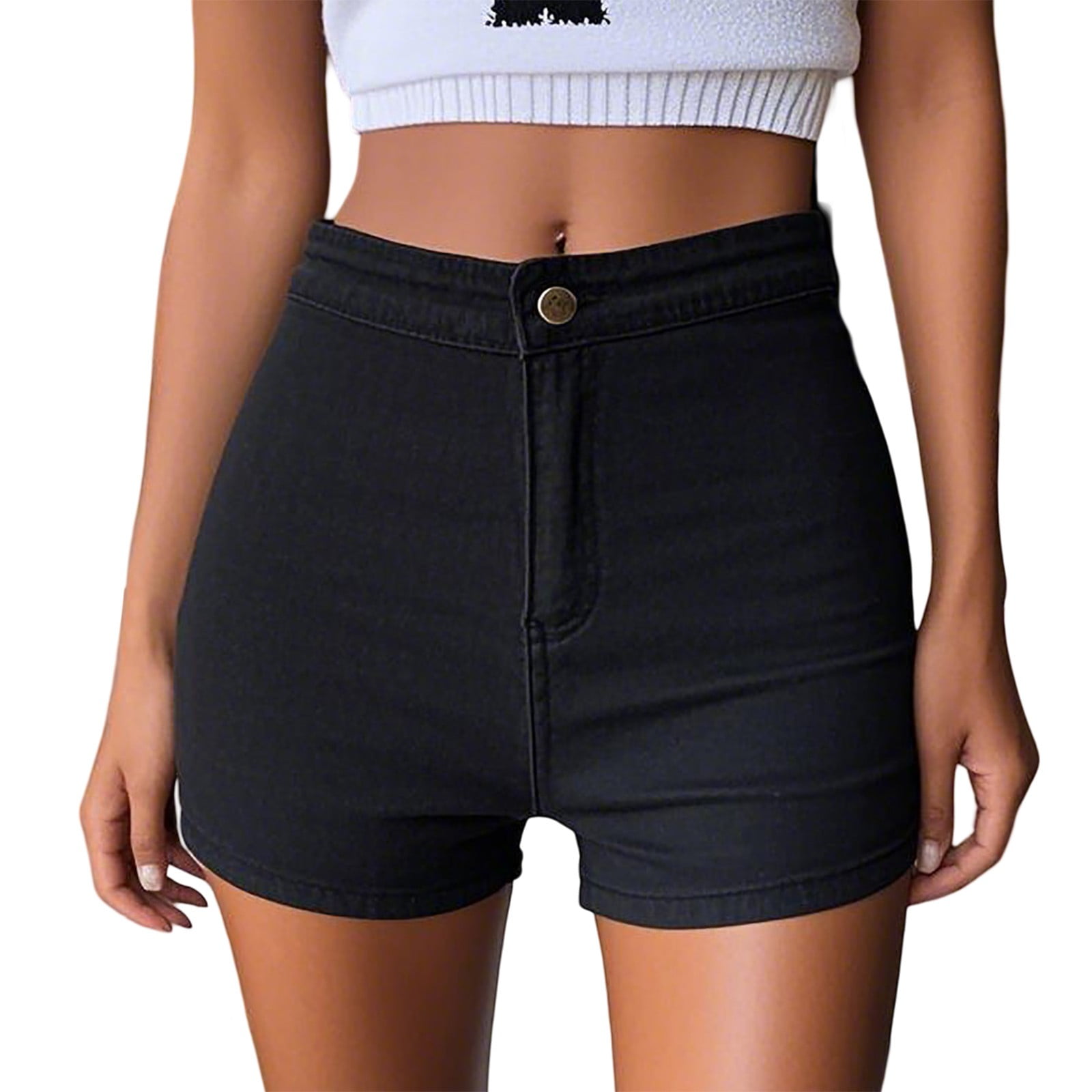 Hienoo Women's Black Denim Shorts Mid Rise Slim Fit Casual Jean Shorts ...