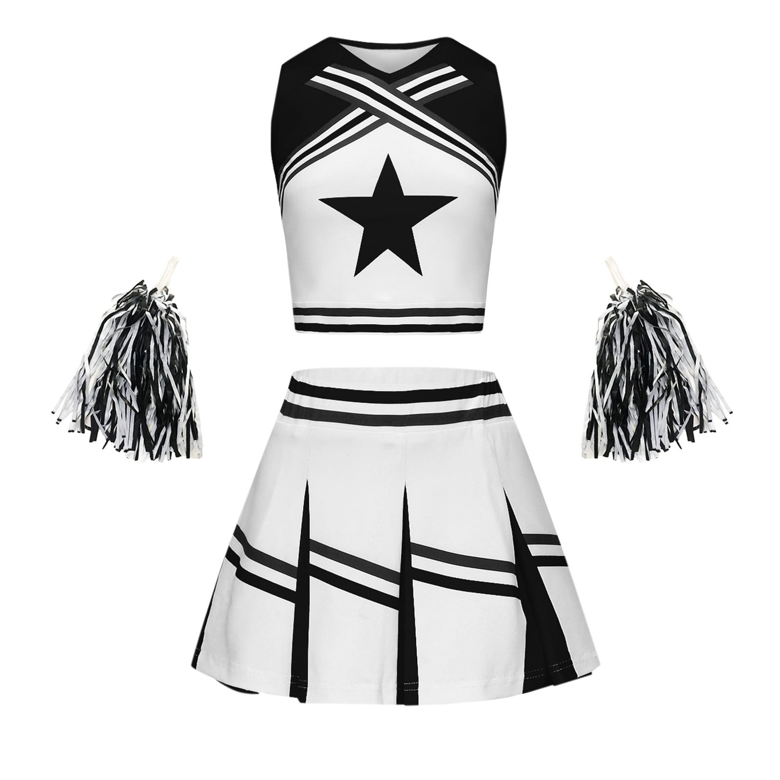 Hienoo Youth Cheerleading Uniform for Girls, Pom Poms Dance Outfit with ...
