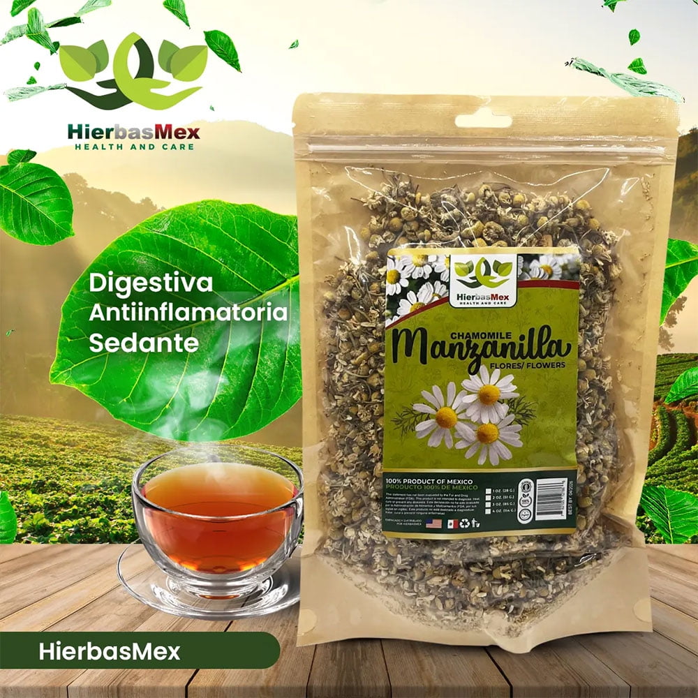 HierbasMex Flor de Manzanilla Herb Tea, Chamomile, 4 oz Flavor ...