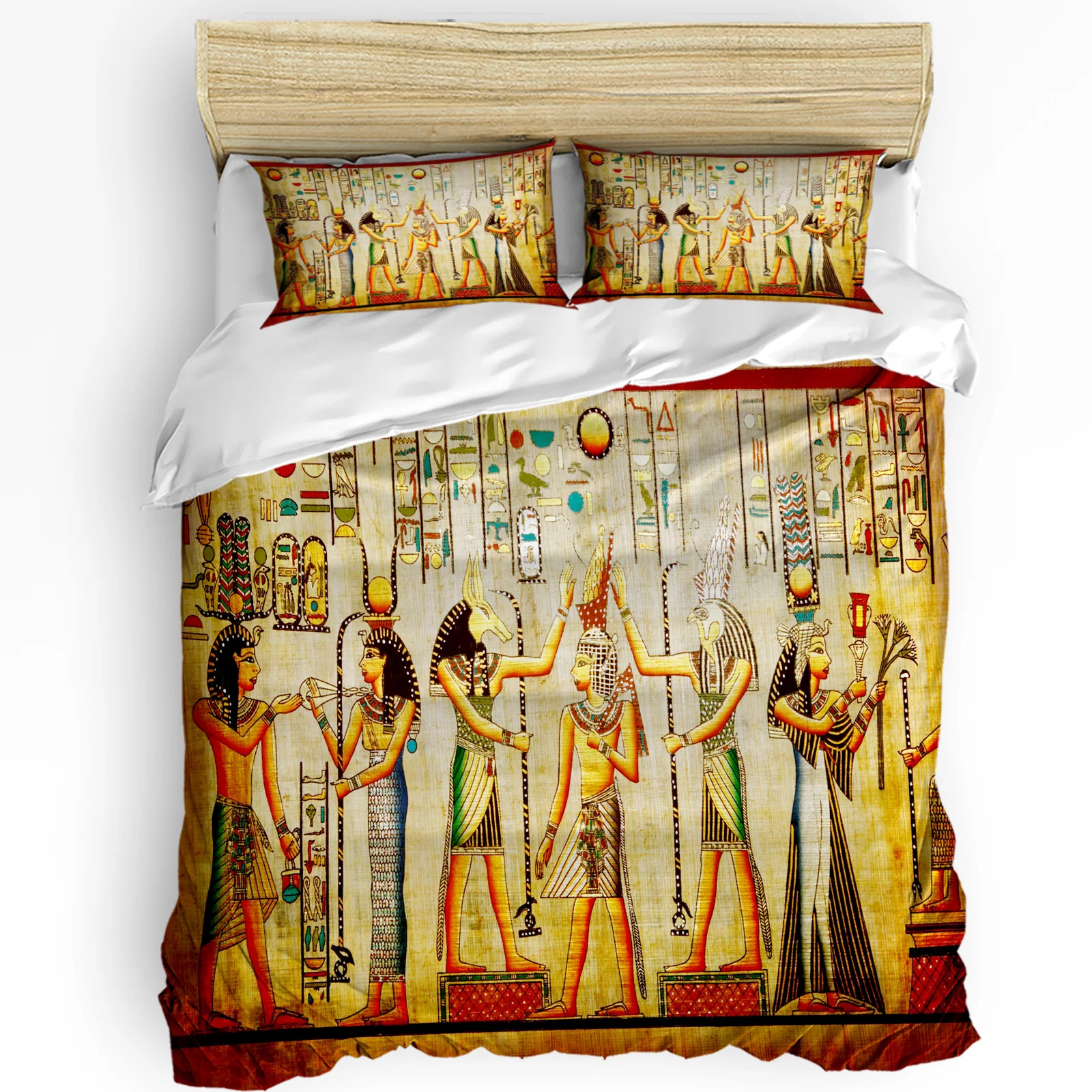 Hieroglyphic Carvings Ancient Egyptian Temple 3pcs Bedding Set For ...