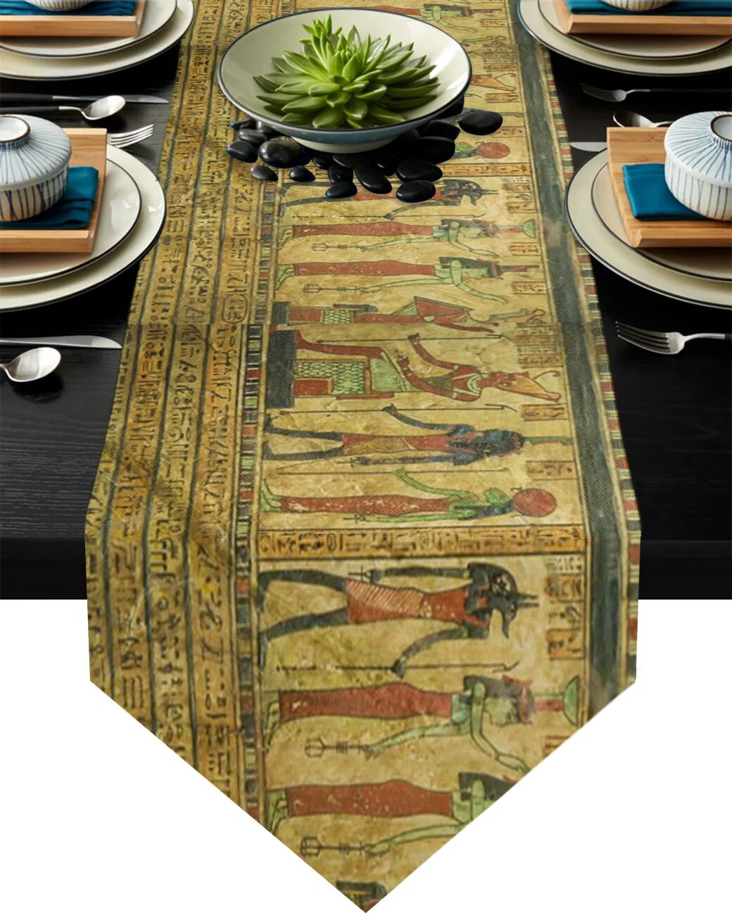 Hieroglyphic Carvings Ancient Egyptian Temple Table Runner for Family ...