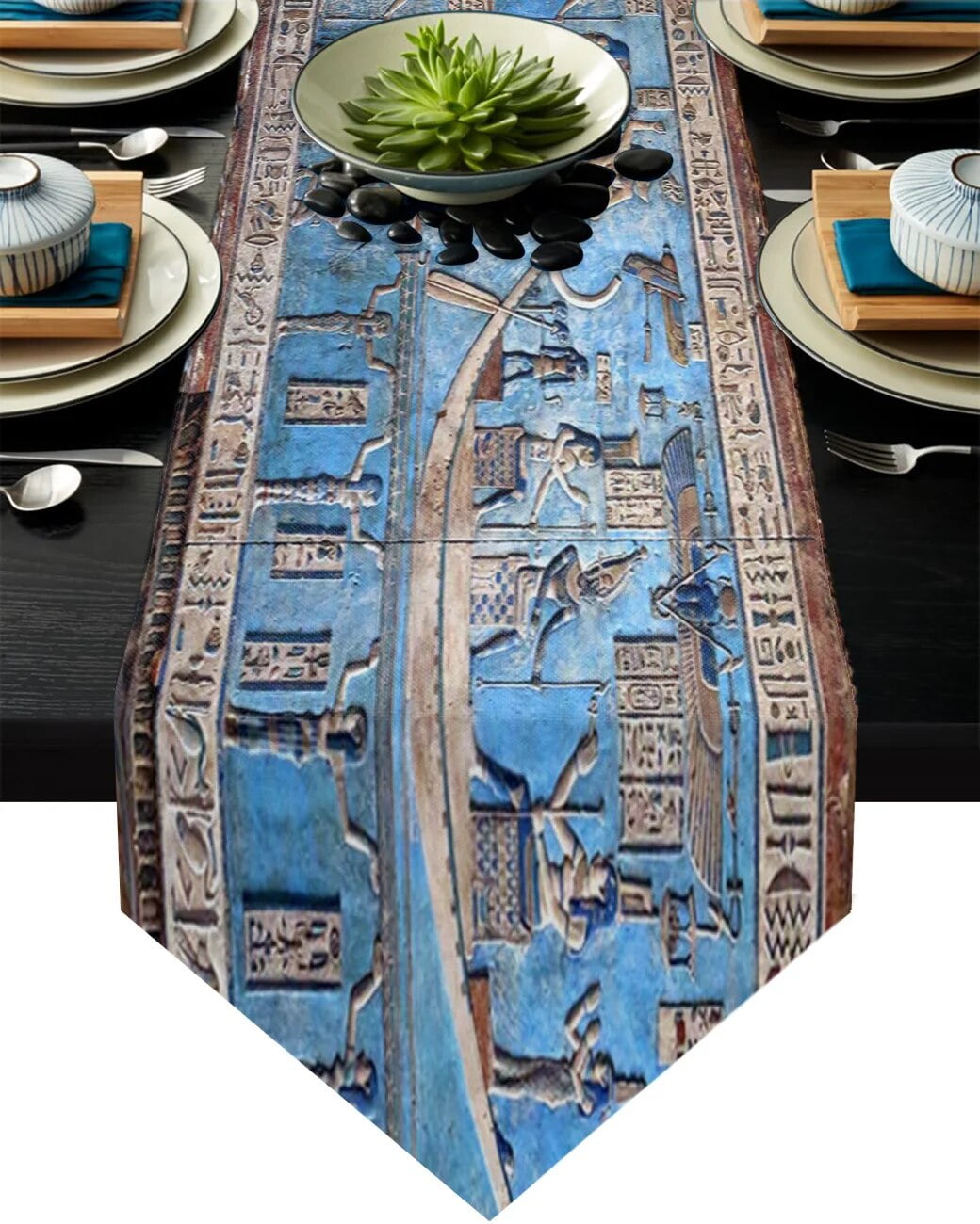 Hieroglyphic Carvings Ancient Egyptian Temple Table Runner for Family ...