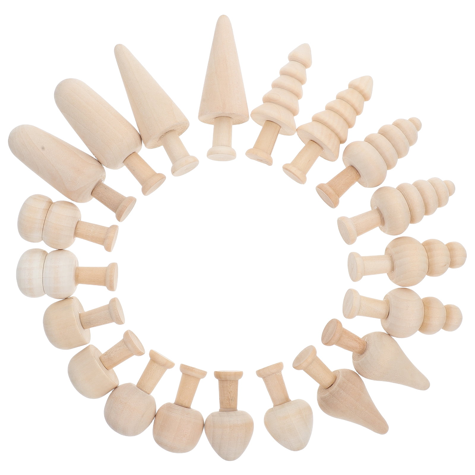 20pcs Unfinished Wood Tree Blank Wooden Peg Dolls DIY Natural Unpainted ...