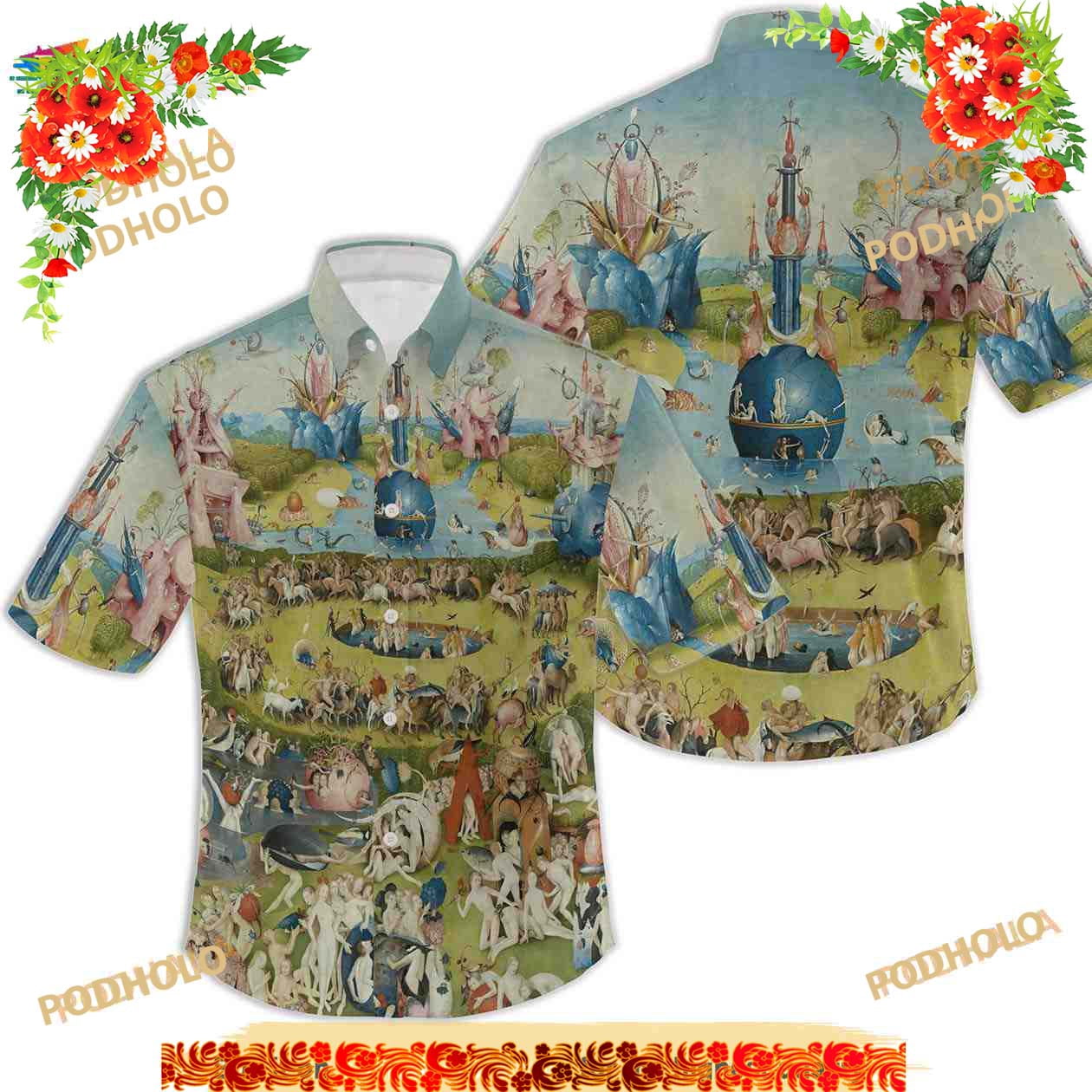 Hieronymus Bosch Collared Hawaiian Shirt - Walmart.com