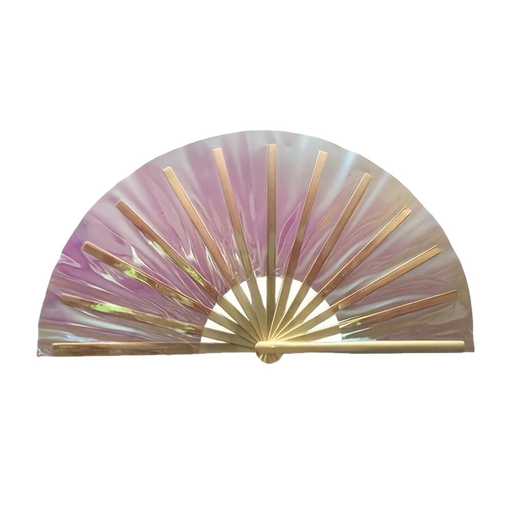 Hiessgozy Reflective Gradient Colorful Laser Colors Hand Fan PVC Bamboo ...