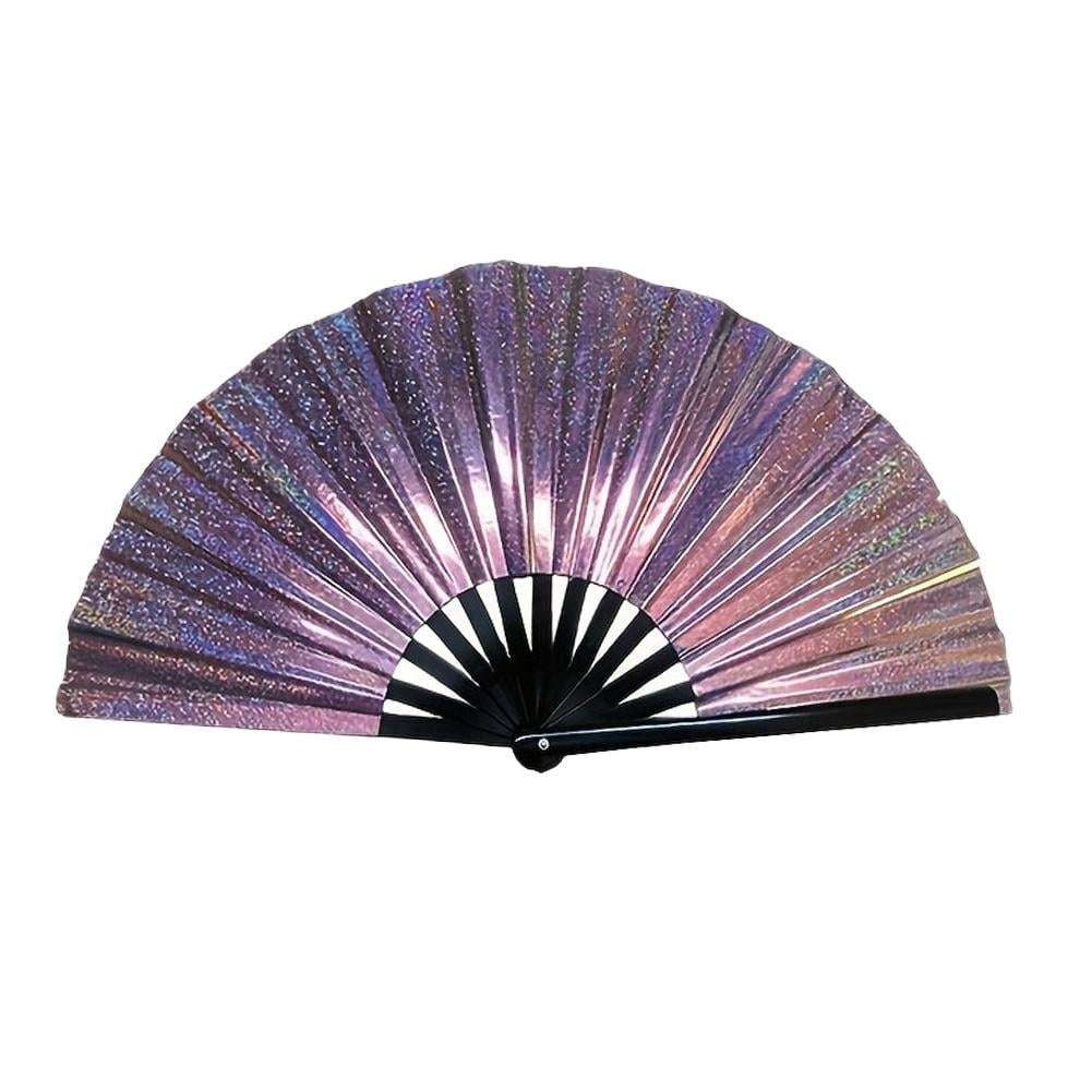 Hiessgozy Reflective Gradient Colorful Laser Colors Hand Fan PVC Bamboo ...