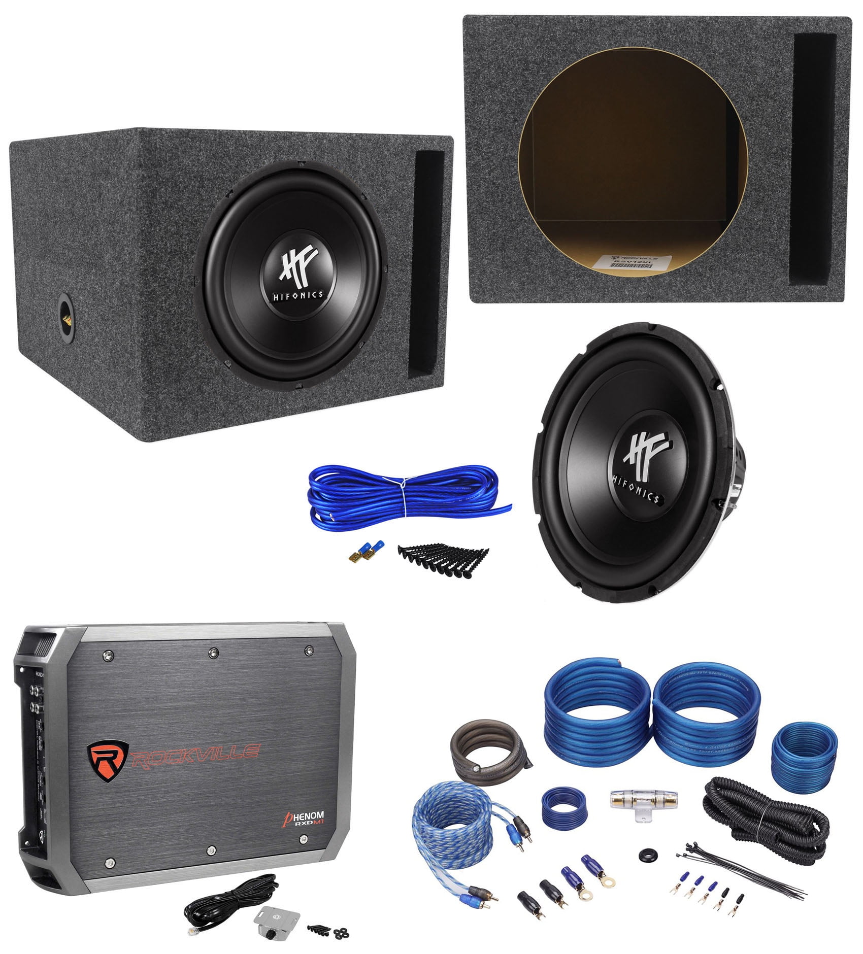 Hifonics HFX12D4 12" 800w Car Subwoofer+Vented Sub Box+Mono Amplifier ...