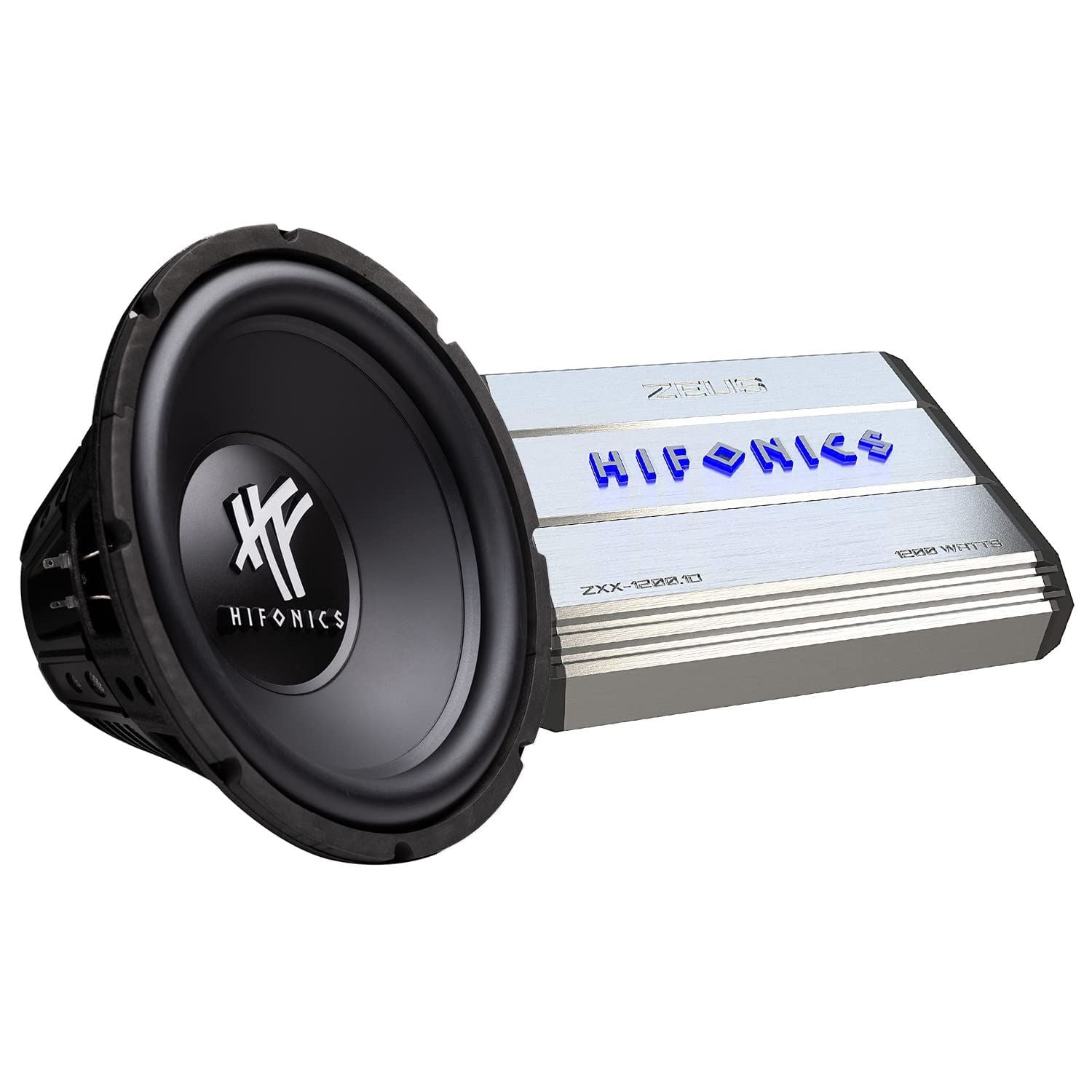 Hifonics Zeus 1200.1D Mono Amplifier with a Hifonics HFX12D4 Subwoofer ...