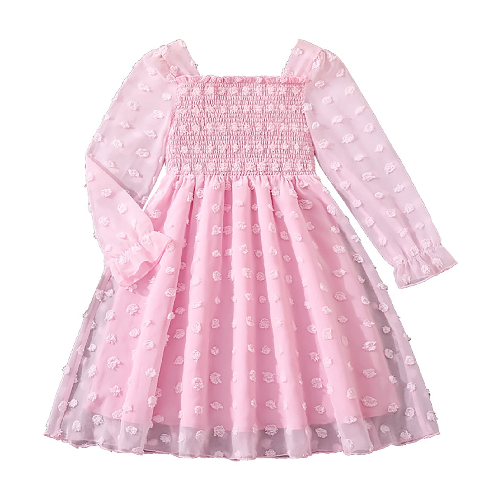 Hifoo Big Girls Square Neck Long Sleeve Ruffle Hem Waist Flowy Party ...