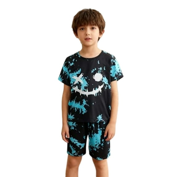 Hifoo Child Boys Outfit Sets Tie Dye Face Print Short Sleeve Lapel ...