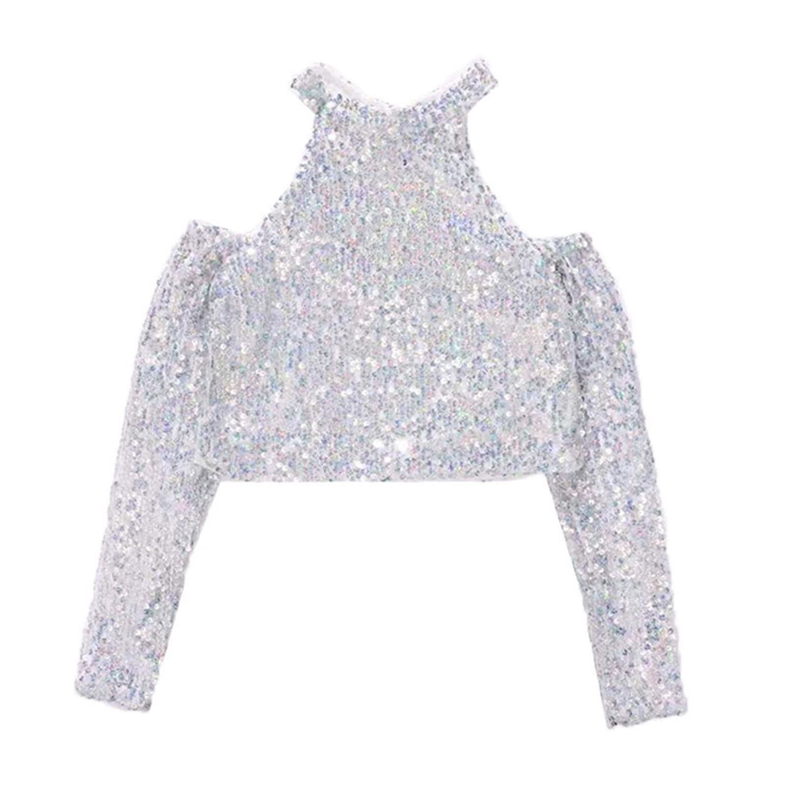 Hifoo Child Girls Dance Performance Tops Sparkly Sequin For Jazz Street ...