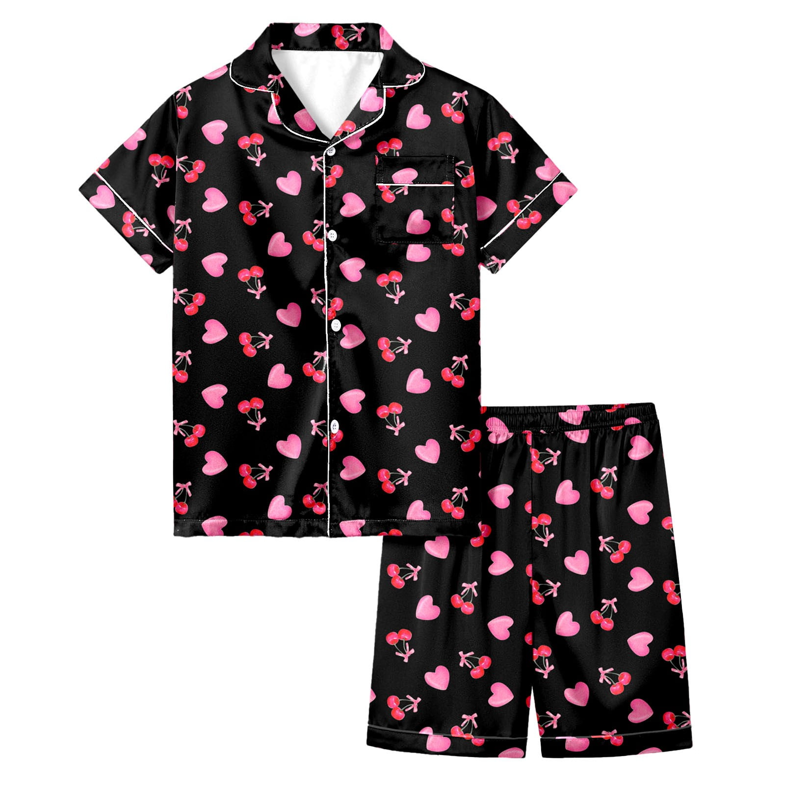 Hifoo Child Girls Outfit Sets Cartoon Cherry Print Short Sleeve Lapel ...