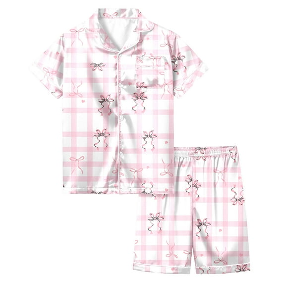 Hifoo Child Girls Outfit Sets Heart And Bowknot Print Long Sleeve Lapel ...