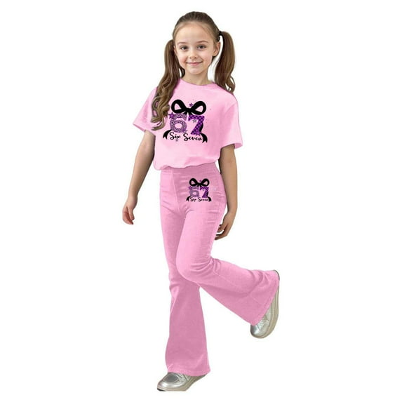 Hifoo Child Outfit Sets Girls Casual Number Short Sleeve Tshirts O-Neck ...