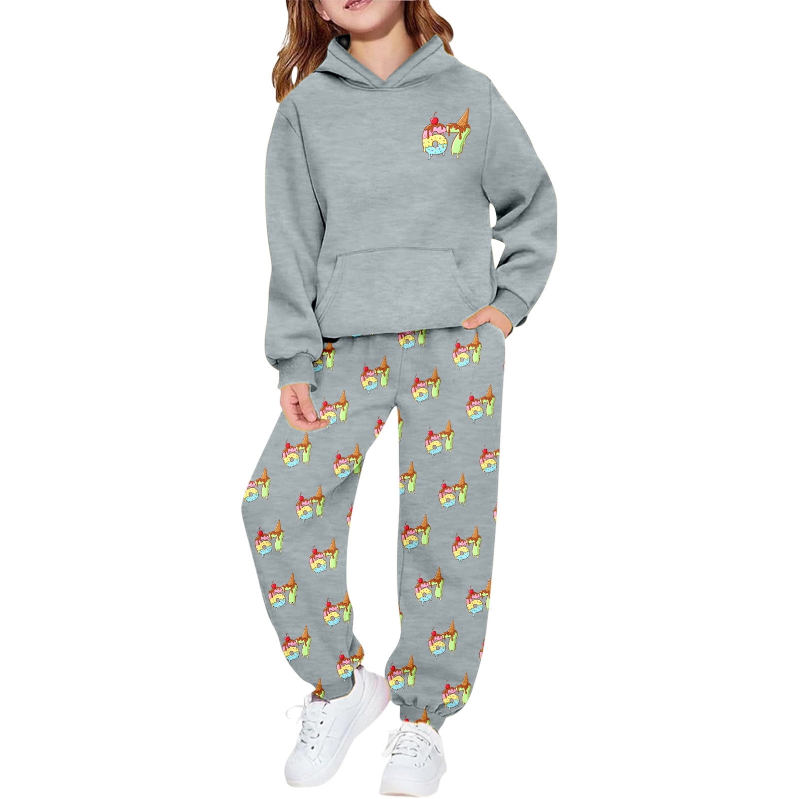 Hifoo Child Outfit Sets Ice Cream 6 7 Graphic Printed Hooded Sweatshirt ...