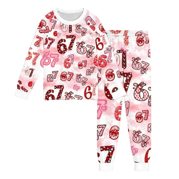 Hifoo Child Outfit Sets Soft Cozy Girls 67 Print Long Sleeve O-Neck ...