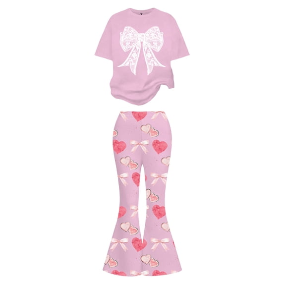 Hifoo Child Outfit Sets Valentine's Day Girls Cute Bow Heart Print O ...