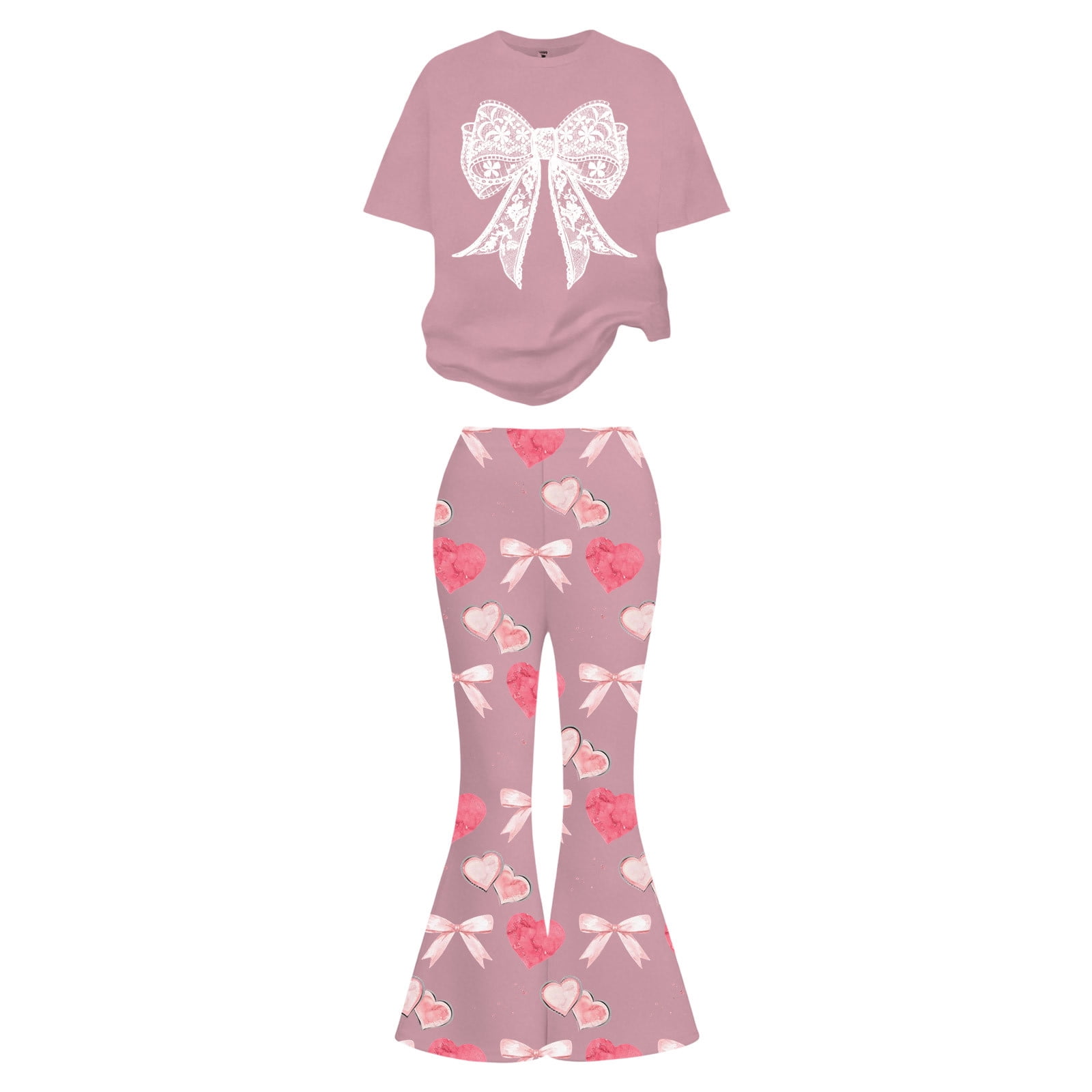 Hifoo Child Outfit Sets Valentine's Day Girls Cute Bow Heart Print O ...