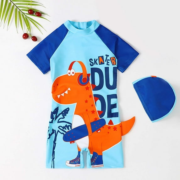Hifoo Child Swimwear Boys Dinosaur Print Swimsuit With Swim Cap Kids ...