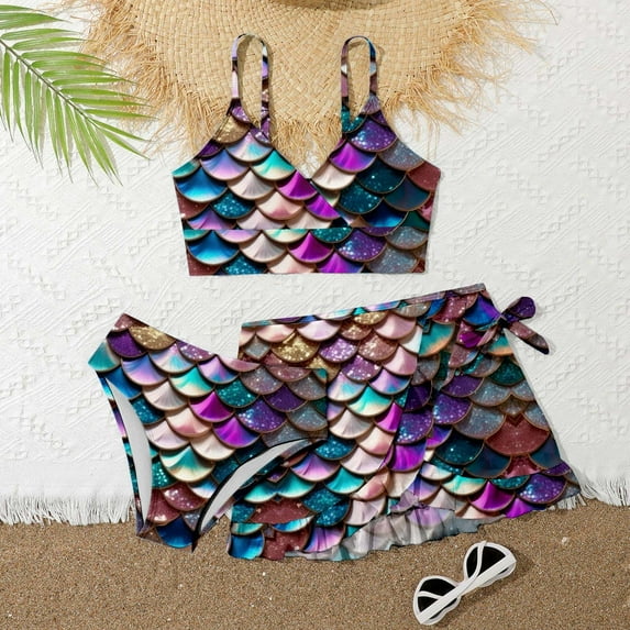 Hifoo Child Swimwear Fish Scale Print Swimwear Sets For Girls 3 Piece ...