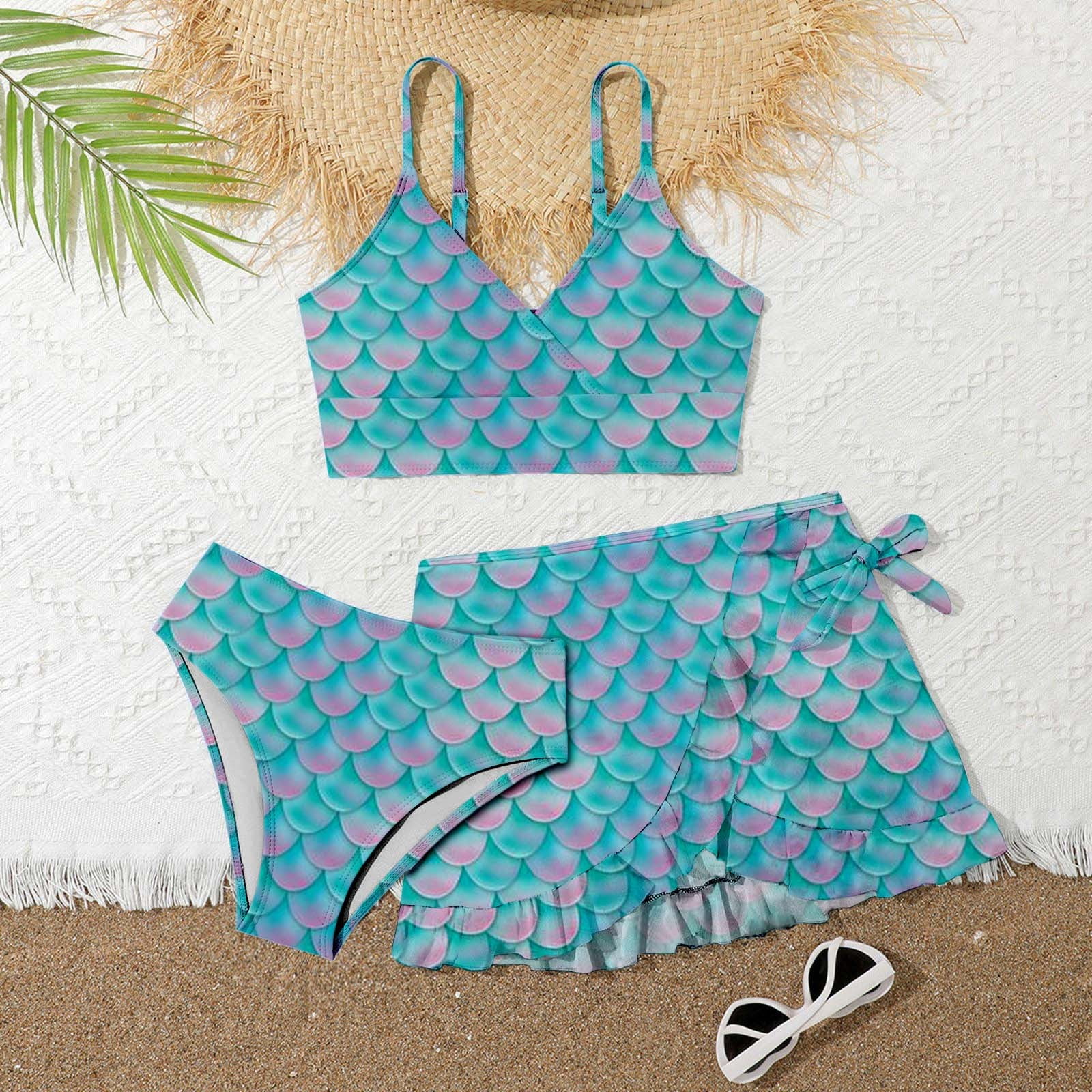 Hifoo Child Swimwear Fish Scale Print Swimwear Sets For Girls 3 Piece ...
