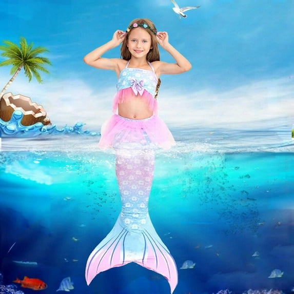 Hifoo Child Swimwear Summer Girls Colorful Gradient Printed Three Piece ...