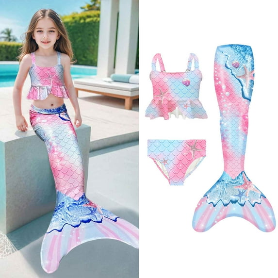Hifoo Child Swimwear Summer Girls Colorful Gradient Printed Three Piece ...