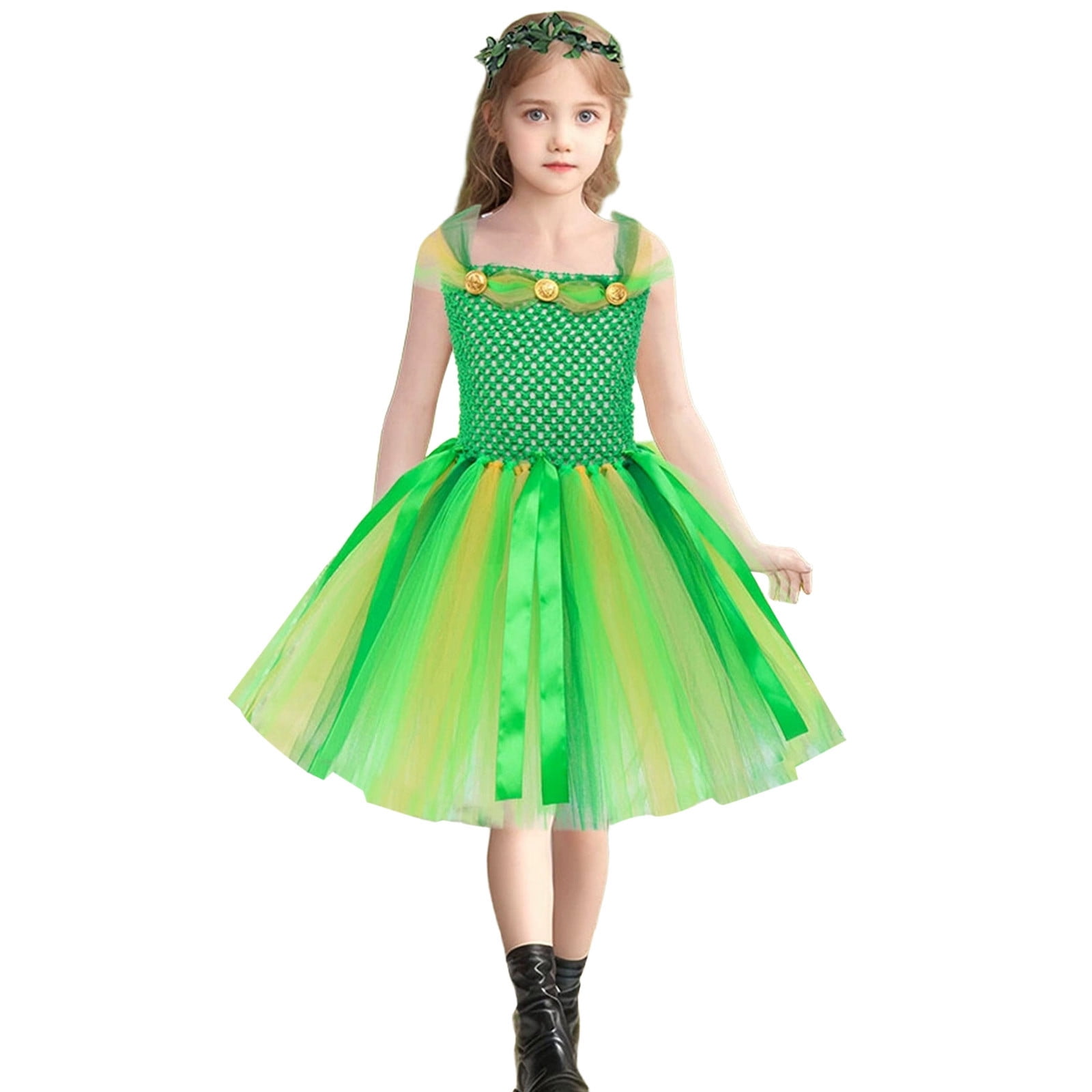 Hifoo Enchanting Green Fairy Dress Girls Whimsical Gown With Floral ...