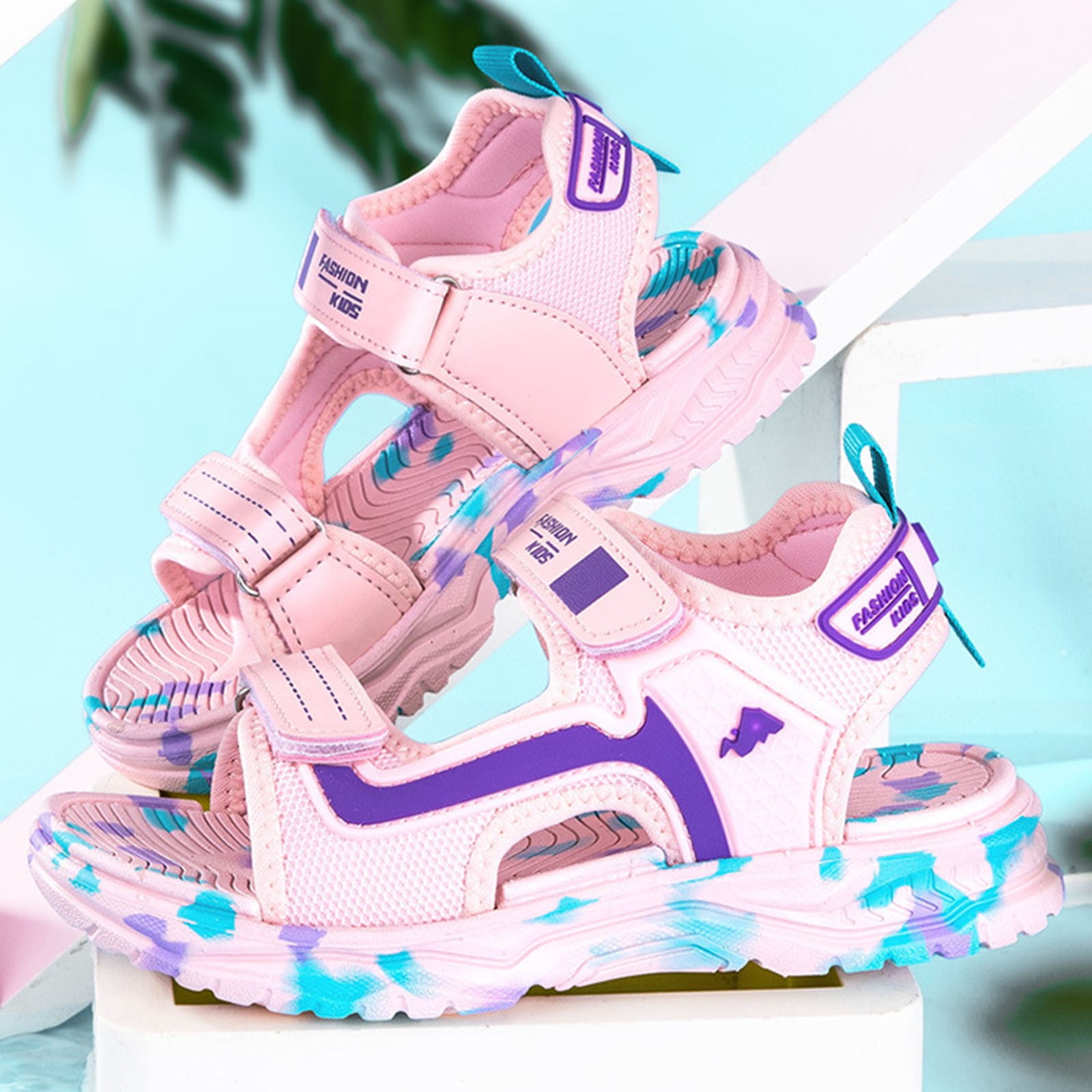 Hifoo Girls Sandals Open Toe Patchwork Everyday Wear And Beach Play ...