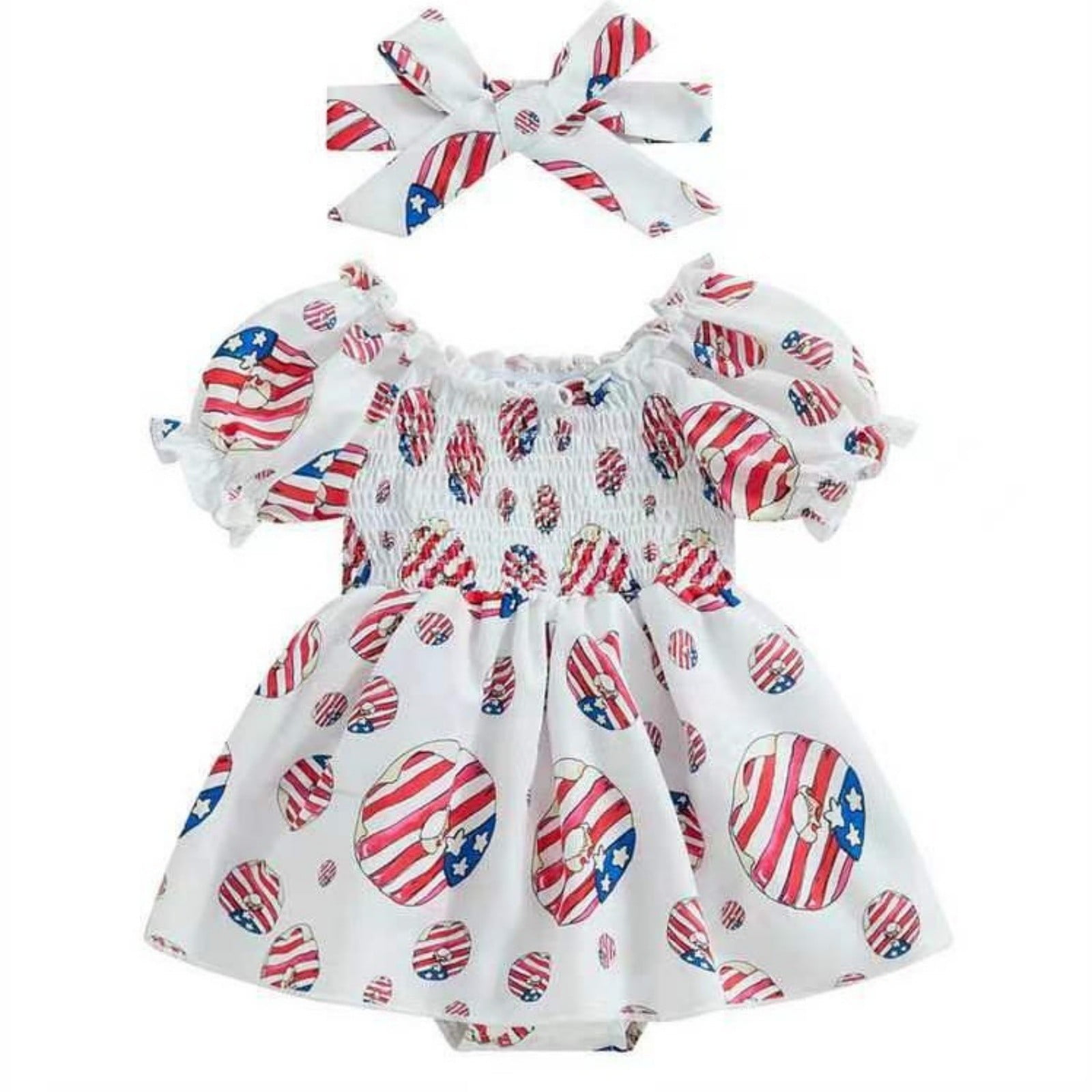 Hifoo Jumpsuits 2026 Baby Independence Day Full Print Smocked Strappy ...