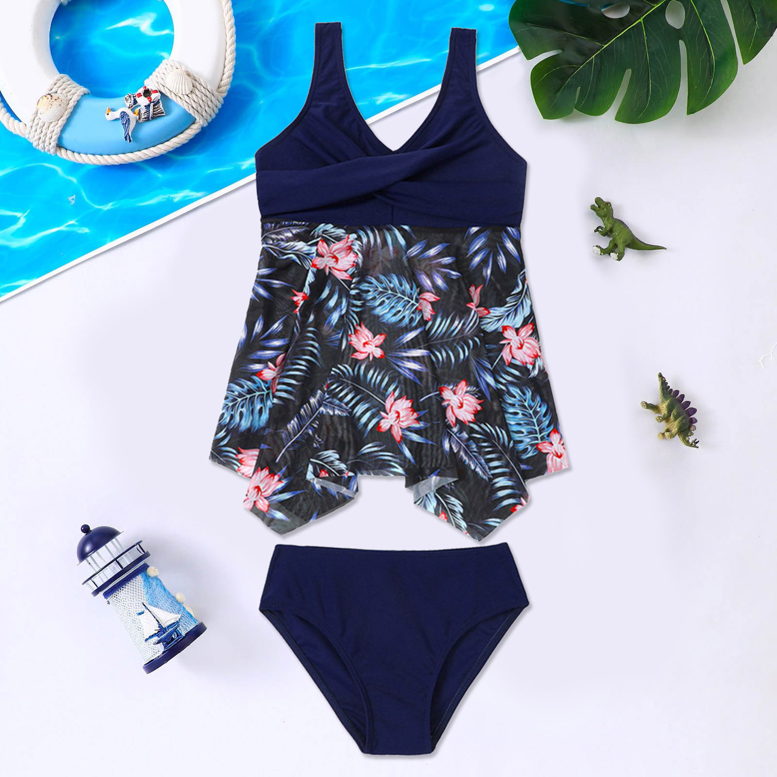 Hifoo Kids Girls Swimwear High Elastic Nylon Separates With Mesh Skirt ...