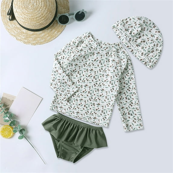 Hifoo Kids Swimwear Girls Three Piece Swimsuit Rash Guard Girls Floral ...