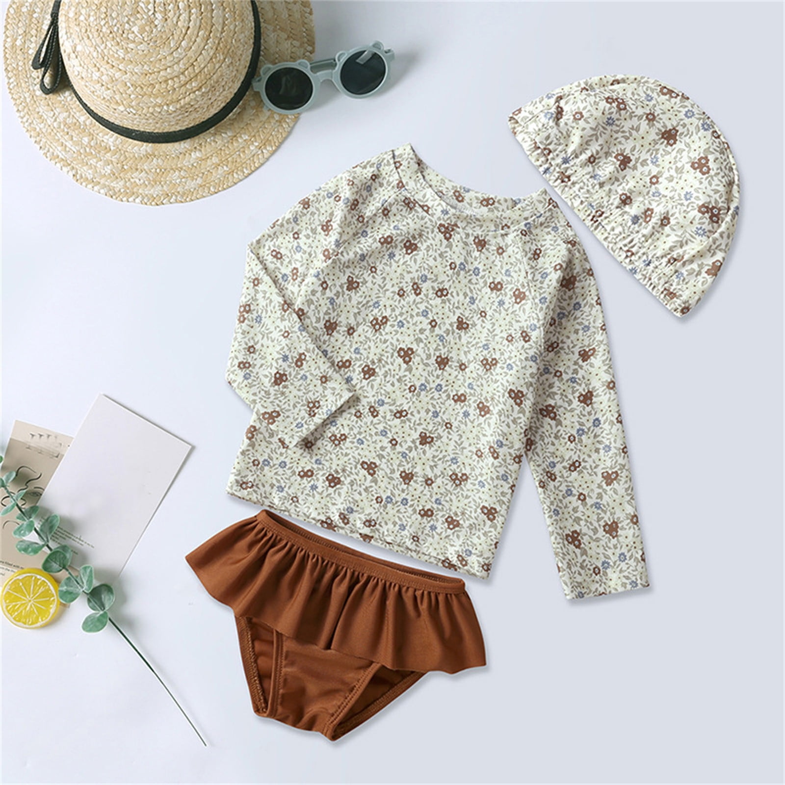 Hifoo Kids Swimwear Girls Three Piece Swimsuit Rash Guard Girls Floral ...