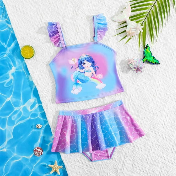 Hifoo Kids Swimwear Girls Two Piece Princess Swimsuit Sets Fish Scale ...