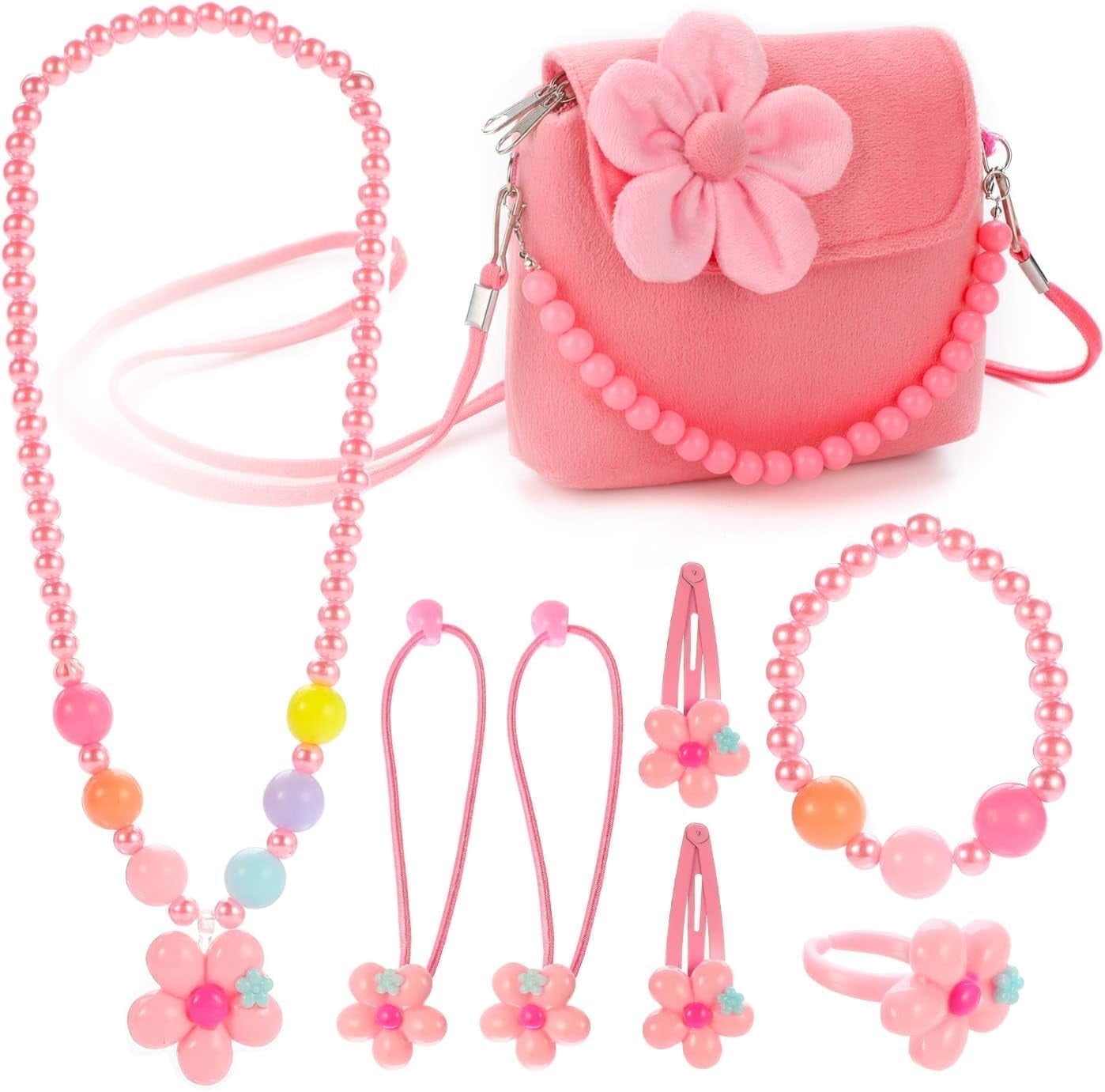 Hifot Kids Plush Jewelry Set, Necklace, Bracelet, Ring & Hair Clips for ...
