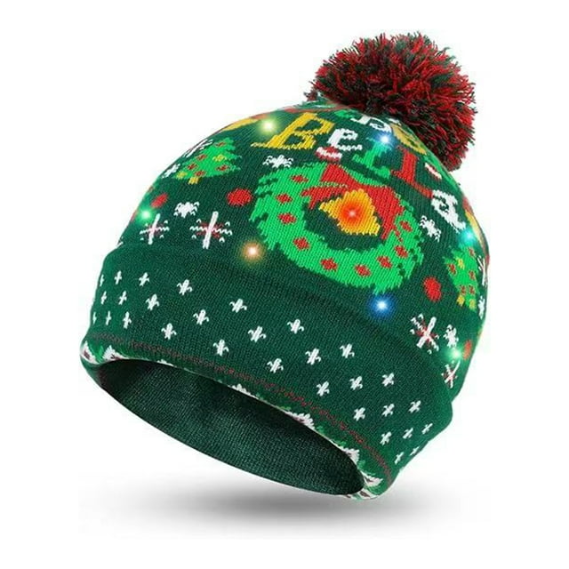 Hifot LED Light Up Hat Beanie Knit Cap Bright and Colorful Xmas ...