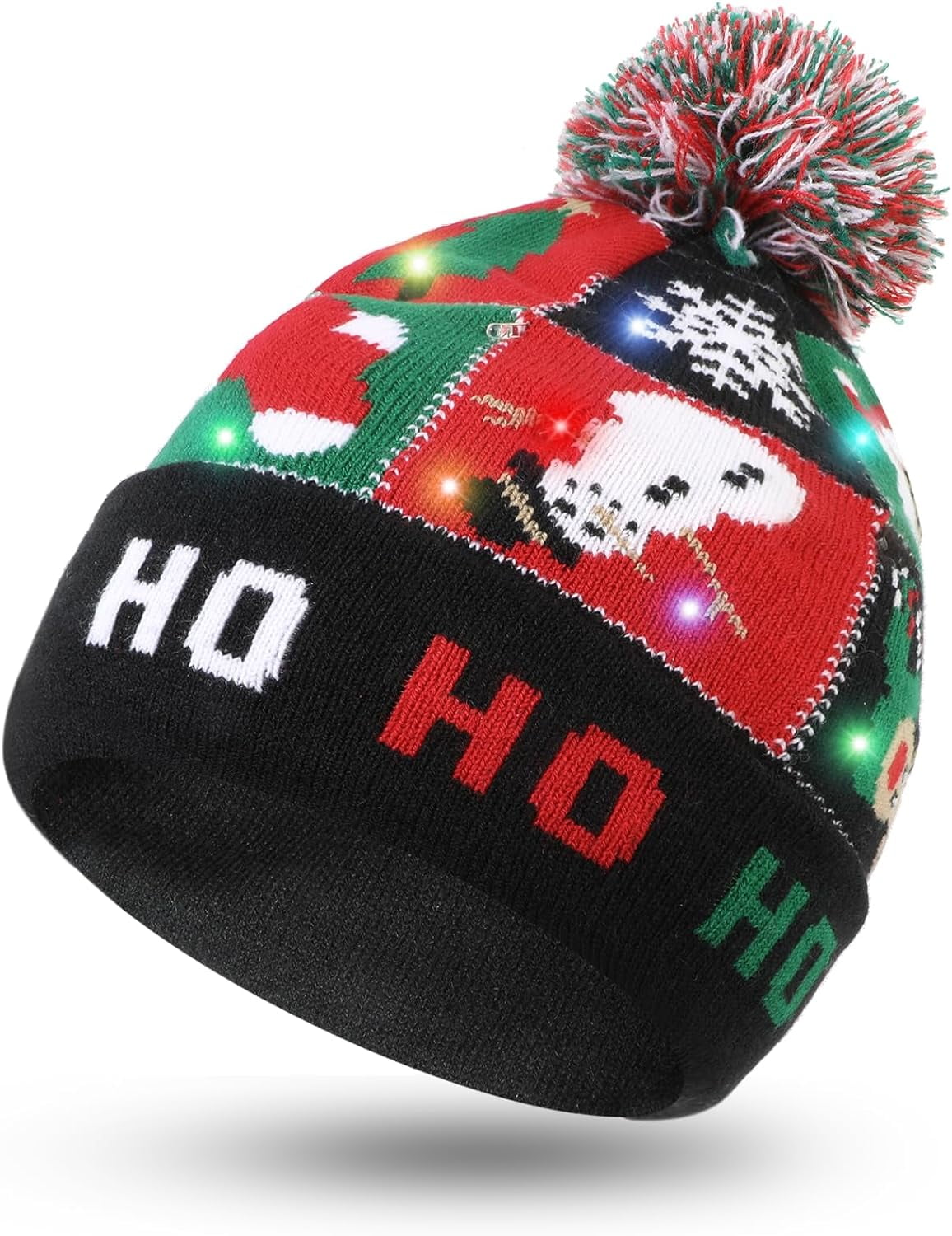 Hifot LED Light Up Hat Beanie Knit Cap Bright and Colorful Xmas ...
