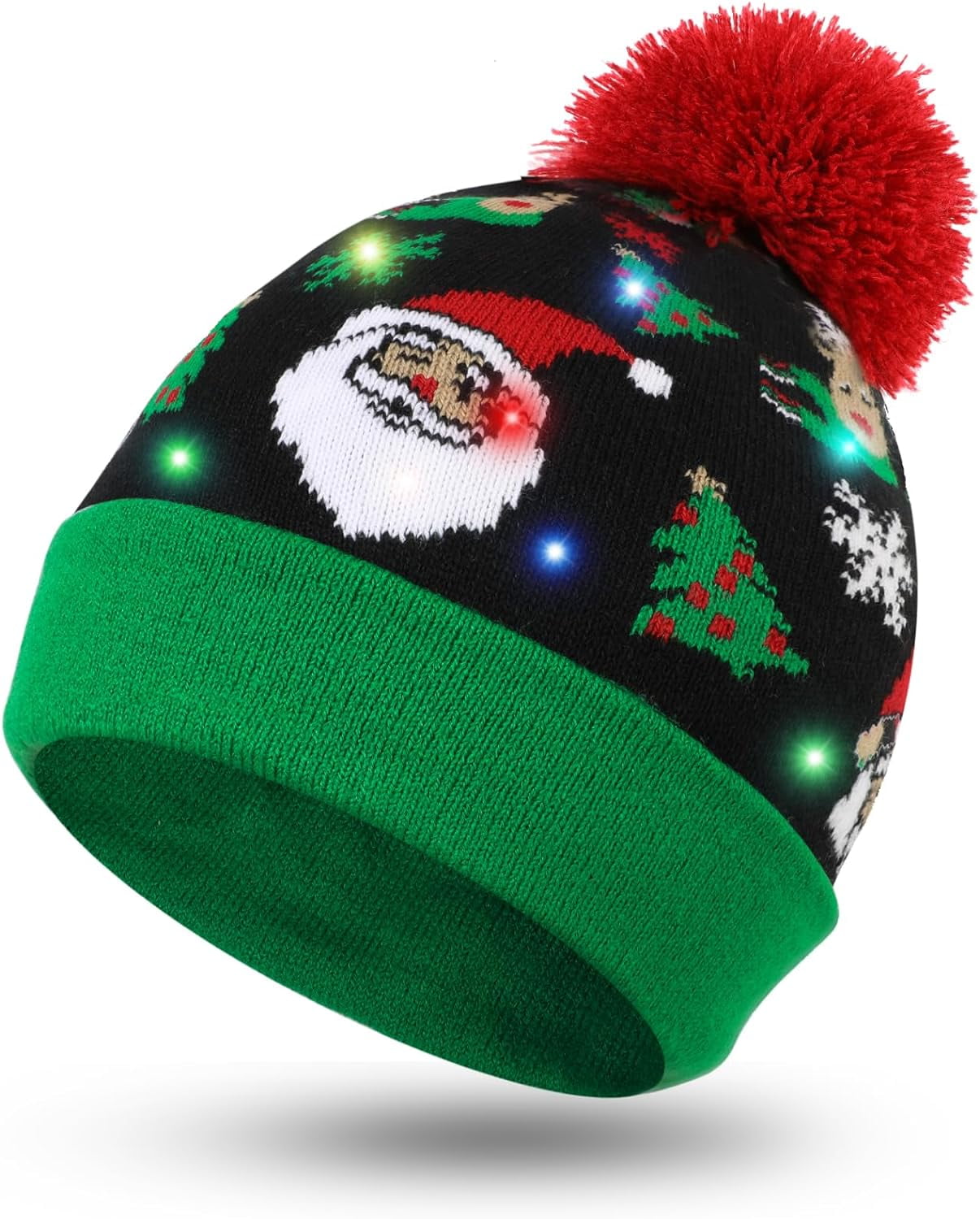 Hifot LED Light Up Hat Beanie Knit Cap Bright and Colorful Xmas ...