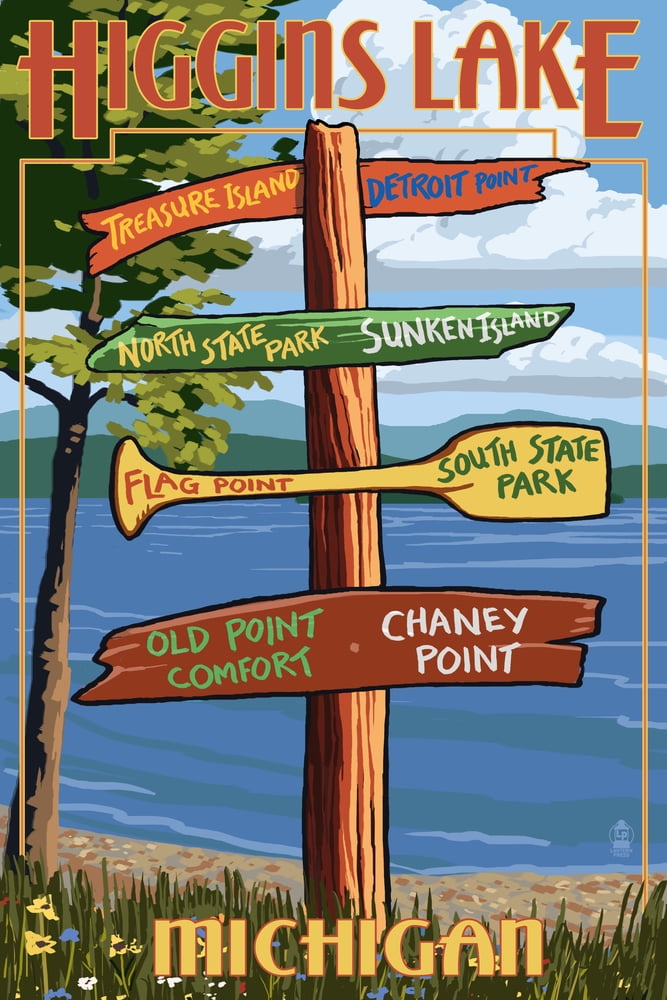 Higgins Lake, Michigan, Destinations Sign (24x36 Giclee Gallery Art ...